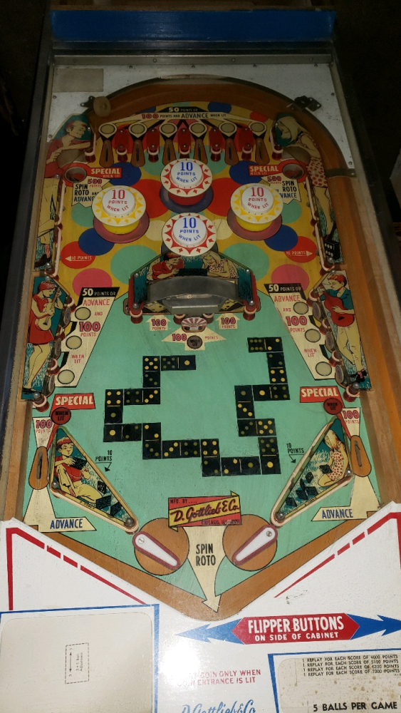 DOMINO WEDGE HEAD PINBALL MACHINE PROJECT GOTTLIEB 1968