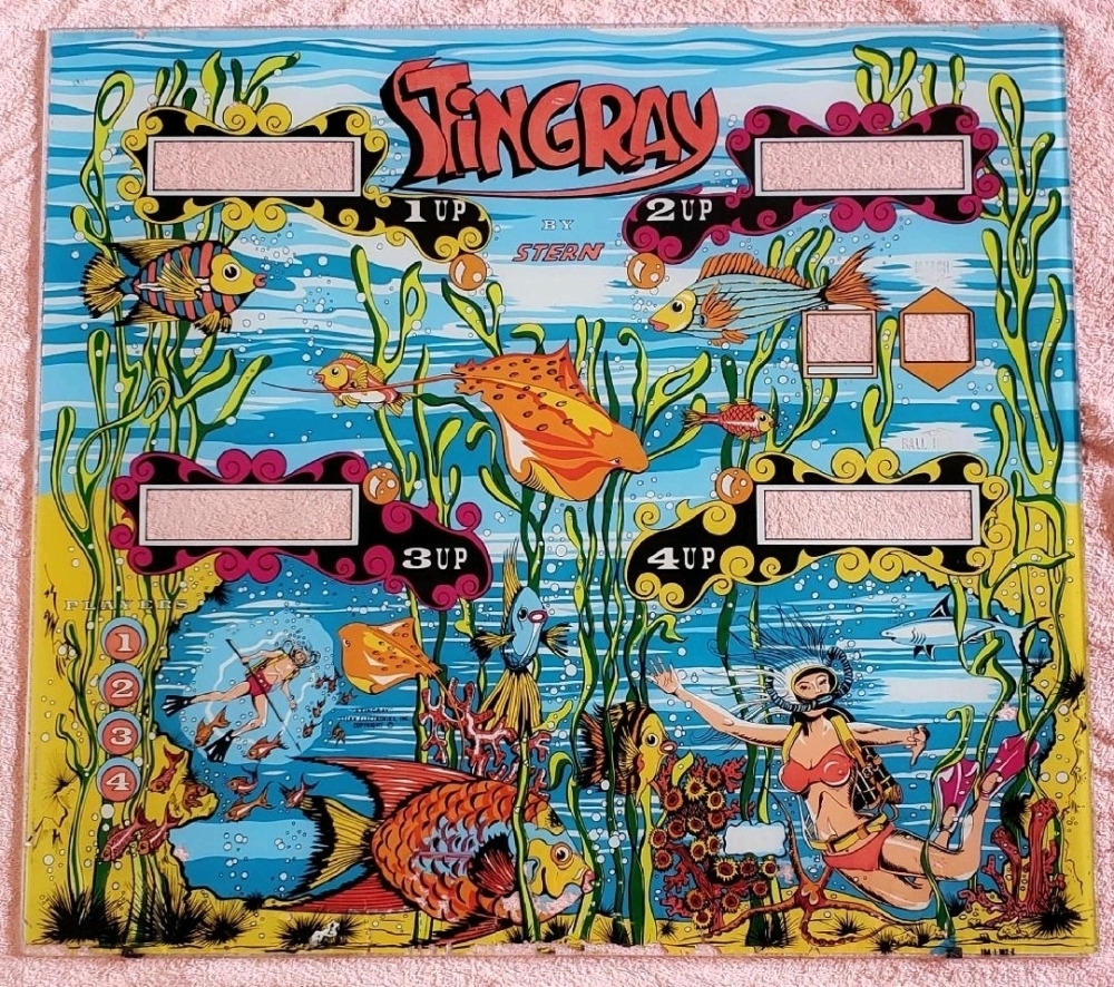 STINGRAY by STERN PINBALL BACK GLASS ARTWORK