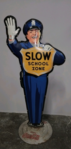 COCA COLA SIDEWALK SIGN POLICEMAN, 1 SIDED PRINT STEEL SIGN