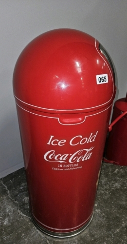 COCA COLA TRASH CAN- RED 36 BULLET STYLE ROUND TOP CAN