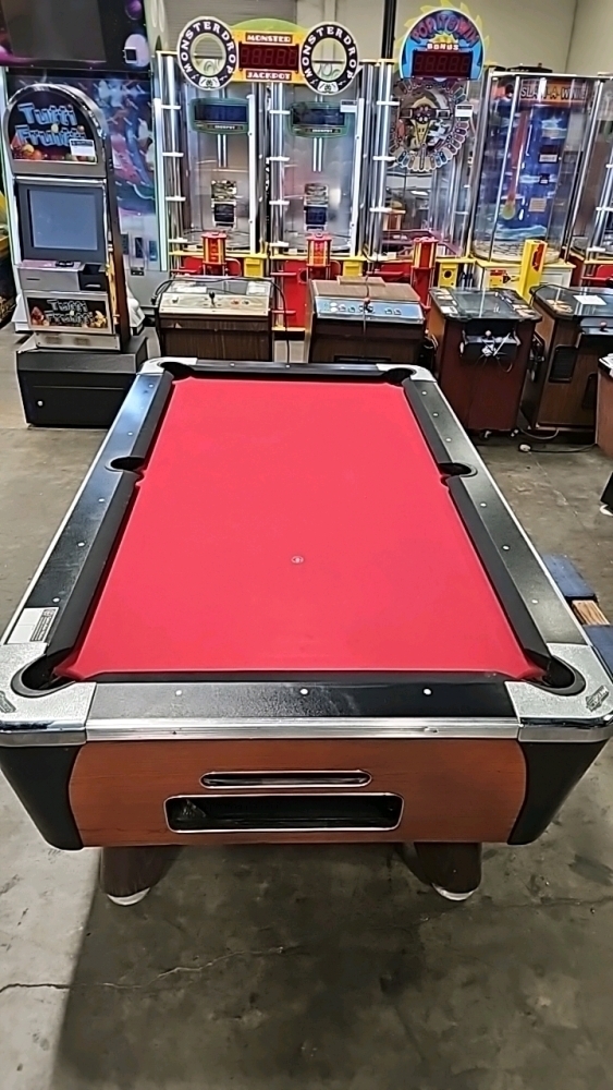 POOL TABLE DYNAMO 7' SLATE TOP COIN OP RED FELT