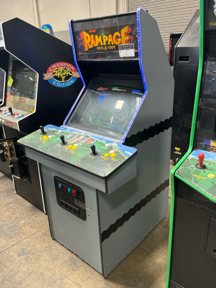 RAMPAGE 3 PLAYER CABINET WITH WORLD TOUR GAME INSIDE UPRIGHT ARCADE GAME