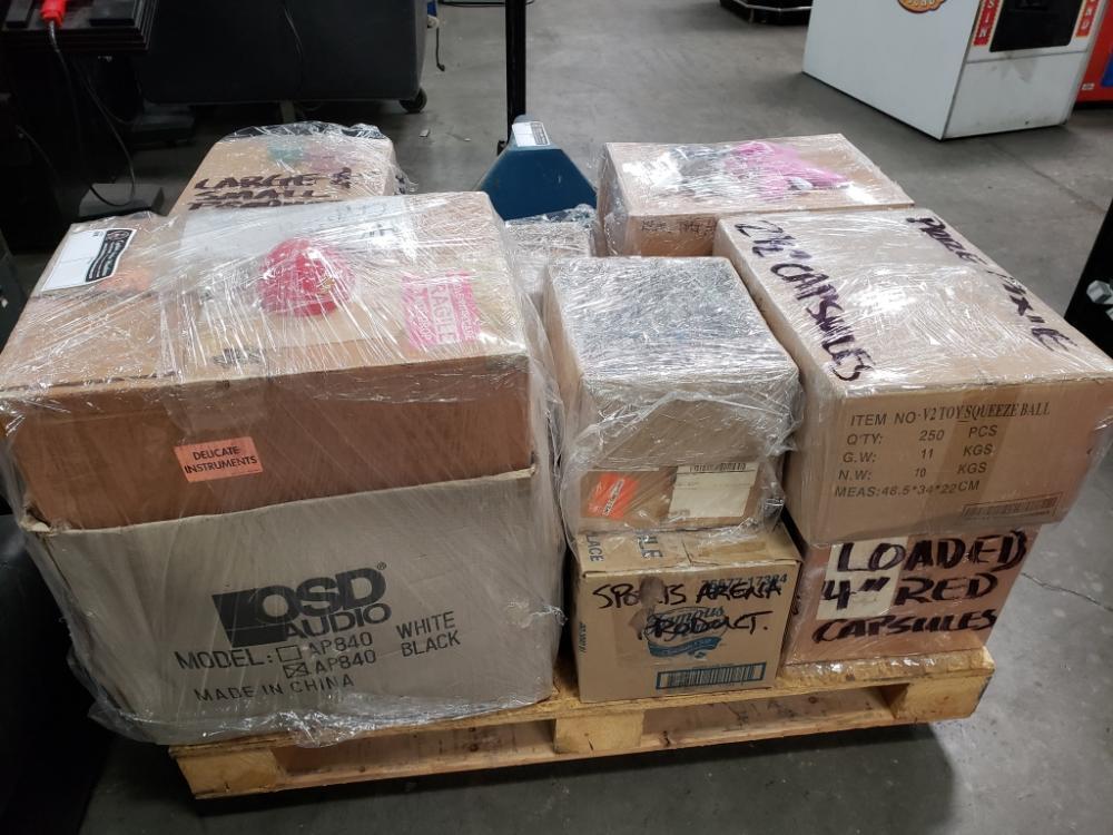 1 PALLET LOT MISC. BOXED BULK CAPSULES,PRIZES ETC